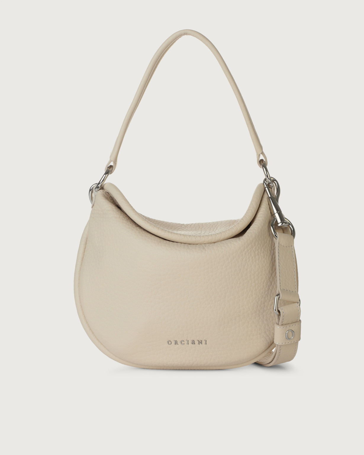 ORCIANI Ping Soft leather shoulder bag with strap, color Ivory