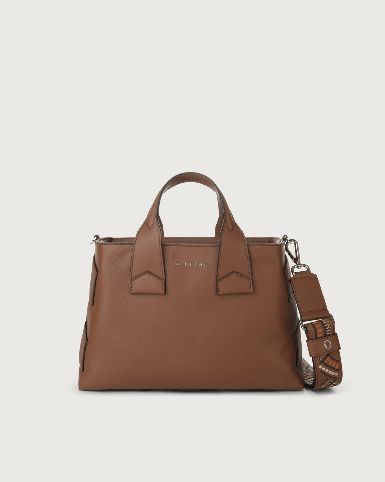 ORCIANI Nilla Madlen leather hand bag with strap, color Chocolate