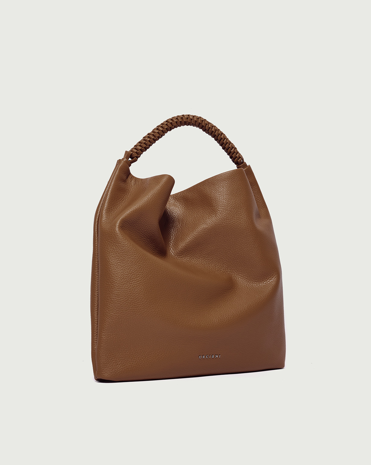 ORCIANI Todo Sense Scooby grained leather shoulder bag, color Cognac