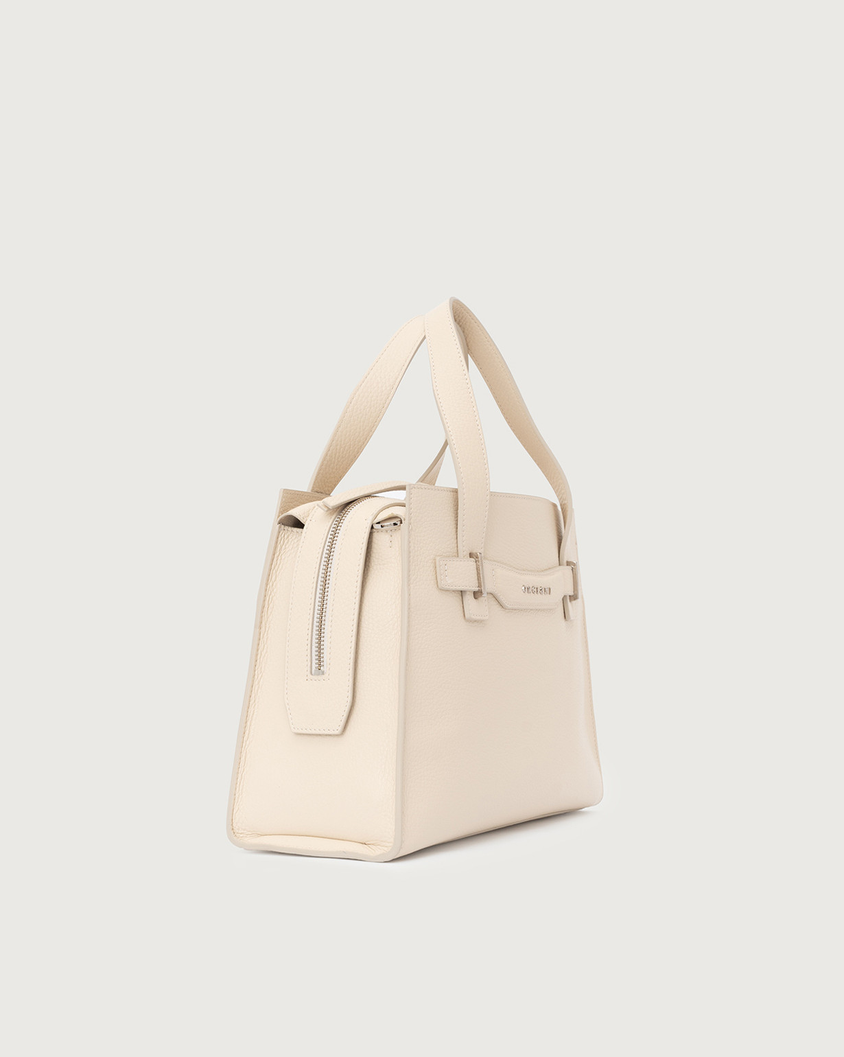 ORCIANI POSH Sense Medium leather handbag with strap, color Off-White