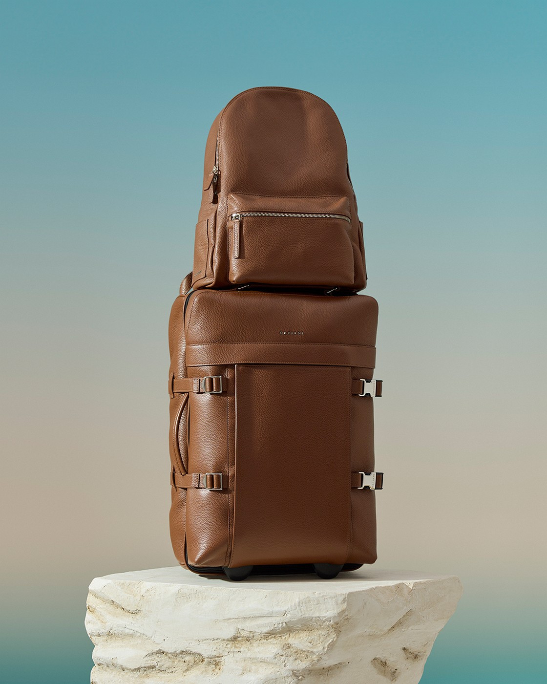 ORCIANI Laio Micron Leather Backpack, color Cognac