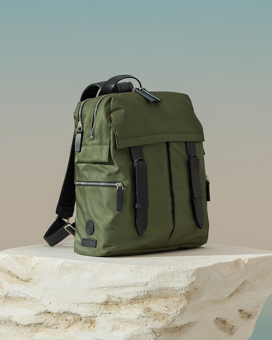 ORCIANI Nobuckle Planet backpack in eco-nylon, color Green