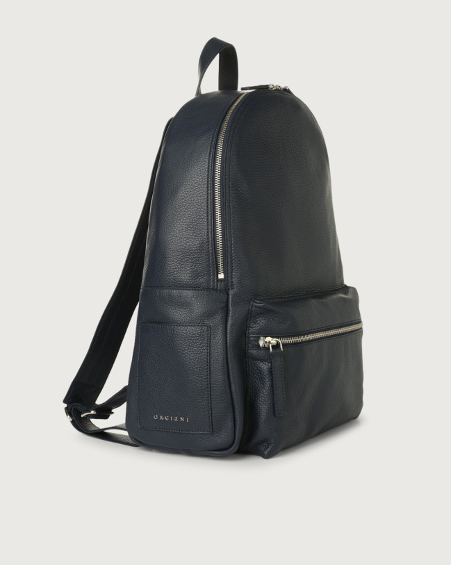 ORCIANI Laio Micron Leather Backpack, color Navy