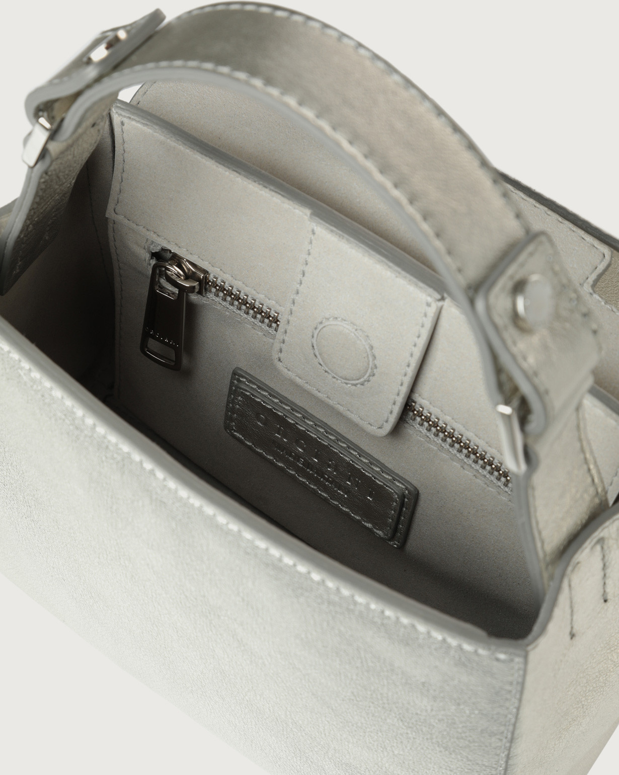 ORCIANI Sveva Mini Pepita leather handbag with shoulder strap, color silver