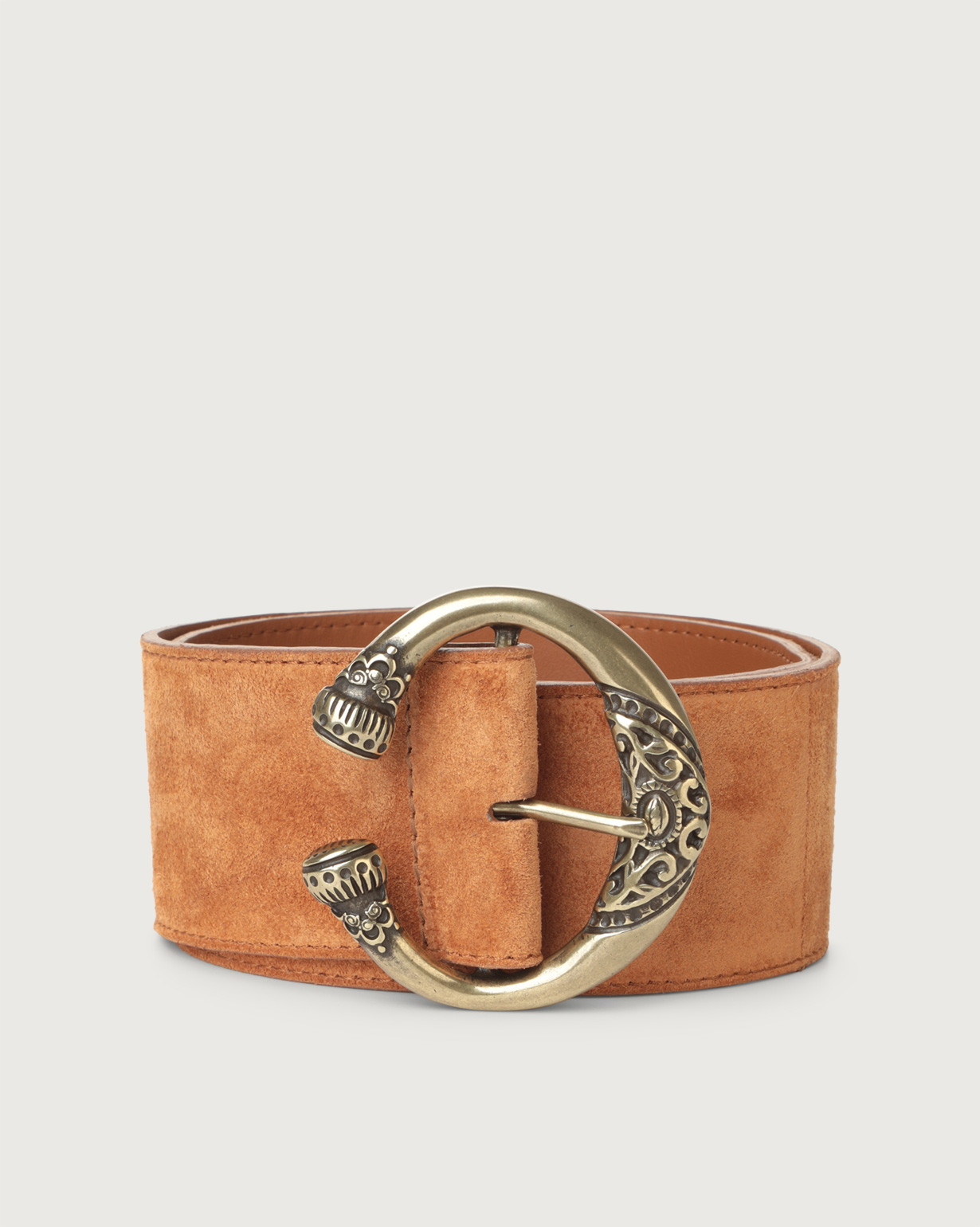 ORCIANI Naif suede leather belt 6,5 cm, color Amber