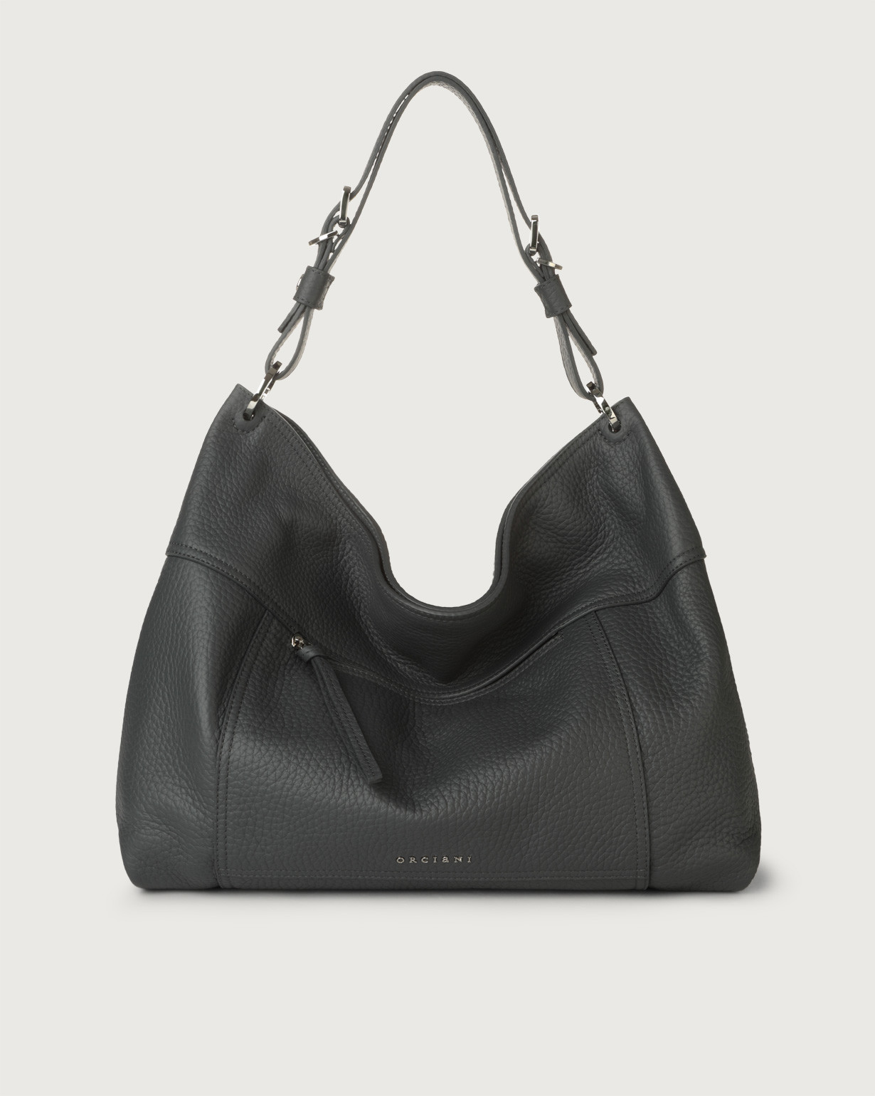 ORCIANI Handy Soft leather shoulder bag, color Grey