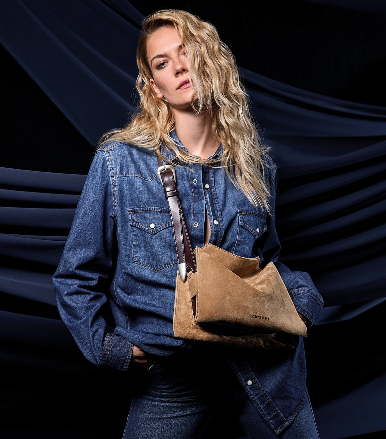 ORCIANI Trinity Peach Small suede shoulder bag, color Beige