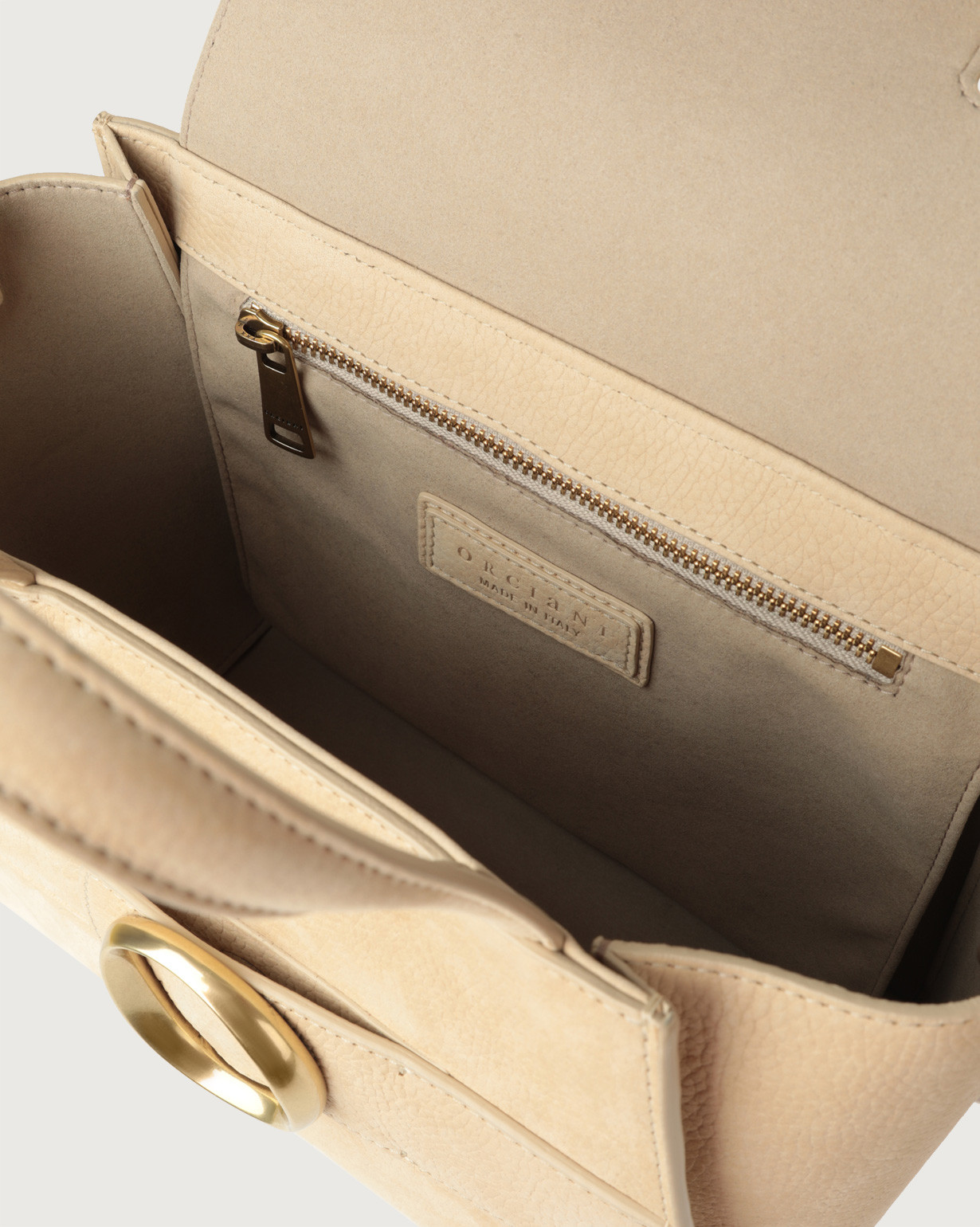 ORCIANI Ofelia Nabucco medium nubuck leather handbag, color Sand