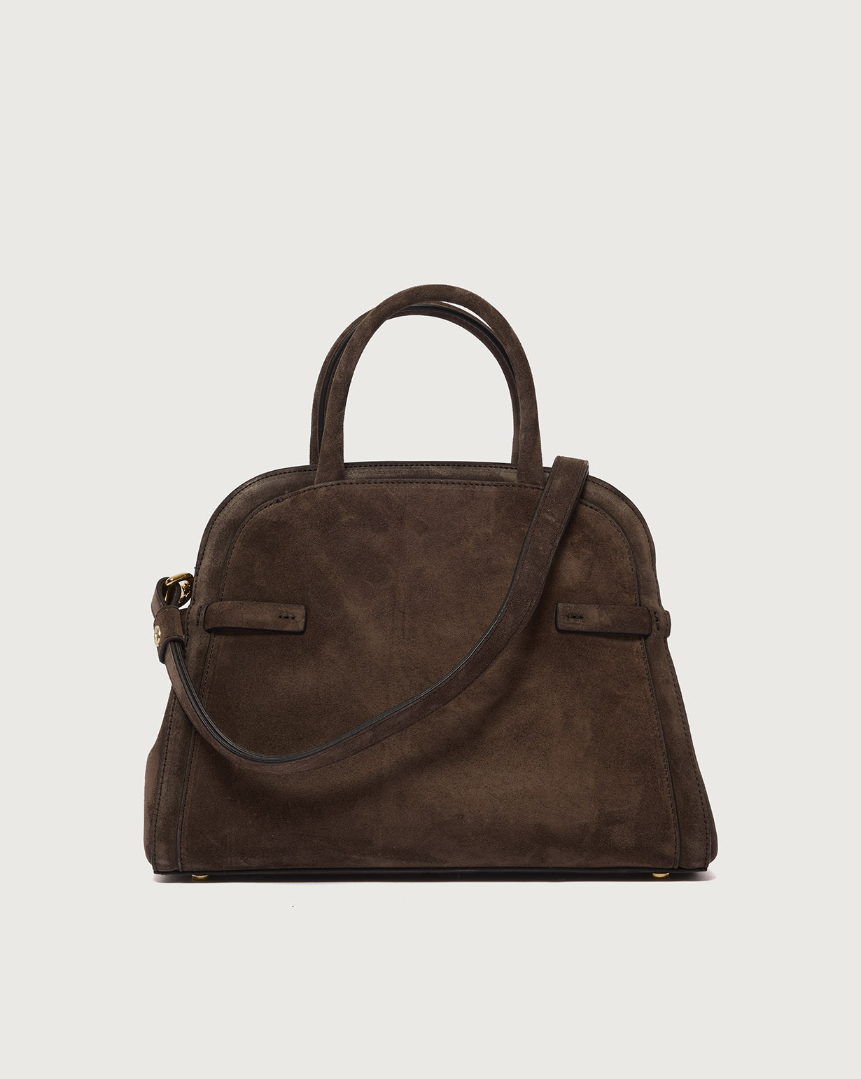 ORCIANI Aura Peach Midi suede handbag with strap, color chocolate