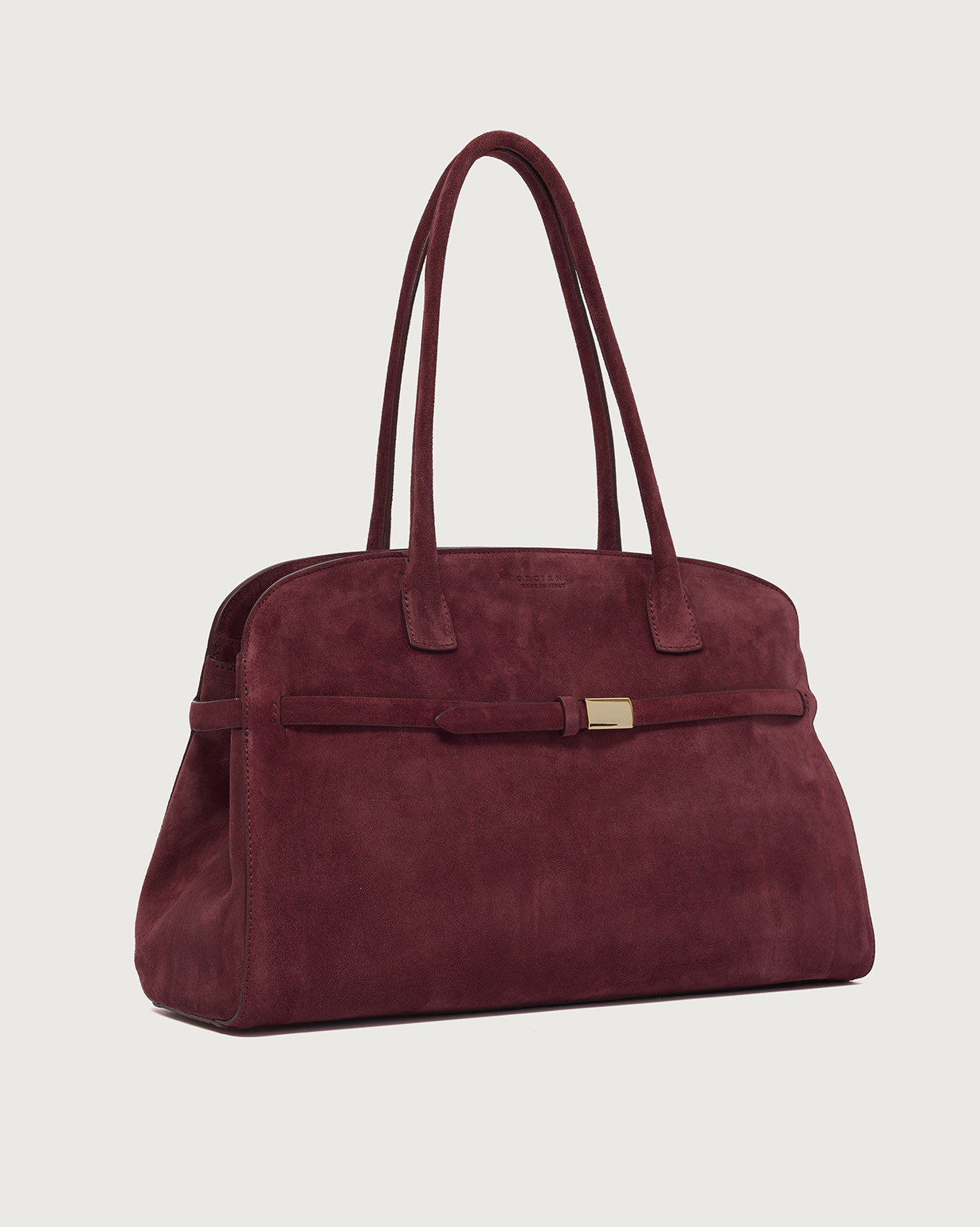 ORCIANI. Aura Peach Large suede shoulder bag with strap. color bordeaux