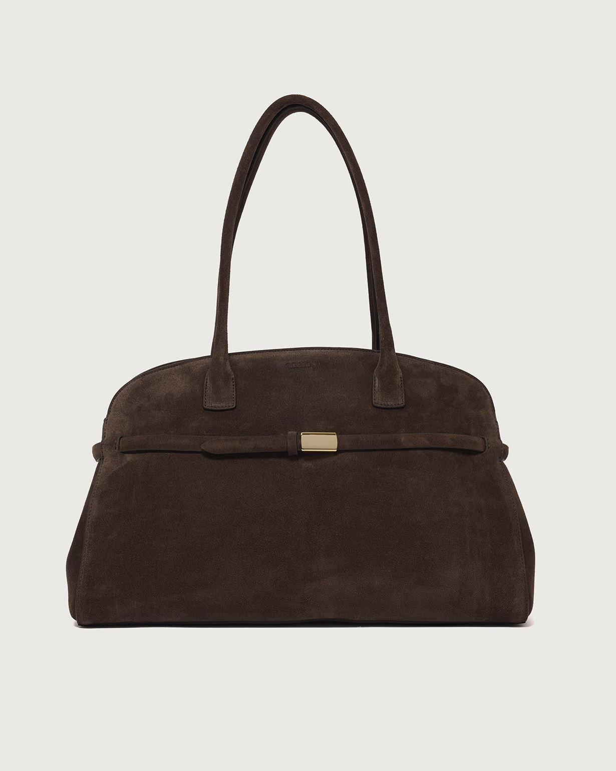 ORCIANI. Aura Peach Large suede shoulder bag with strap. color chocolate