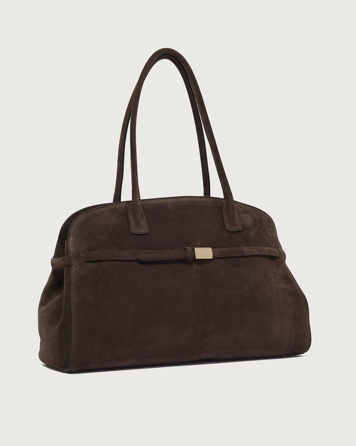 ORCIANI. Aura Peach Large suede shoulder bag with strap. color chocolate