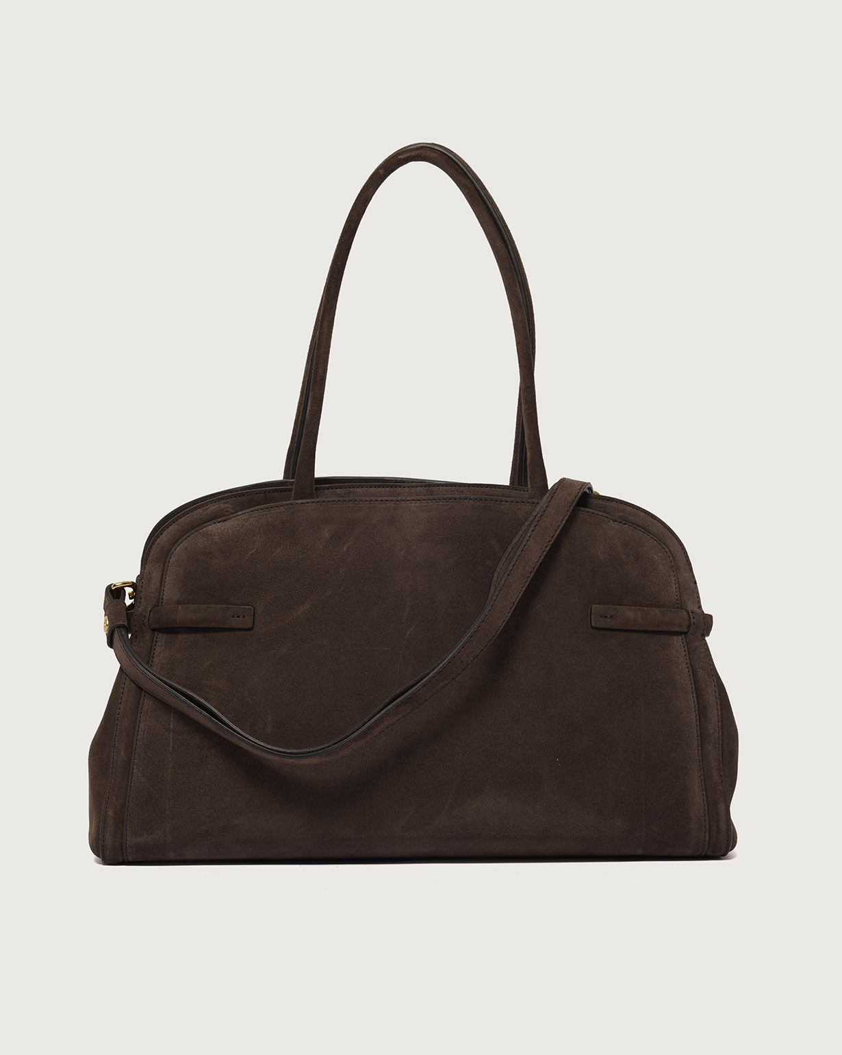 ORCIANI. Aura Peach Large suede shoulder bag with strap. color chocolate