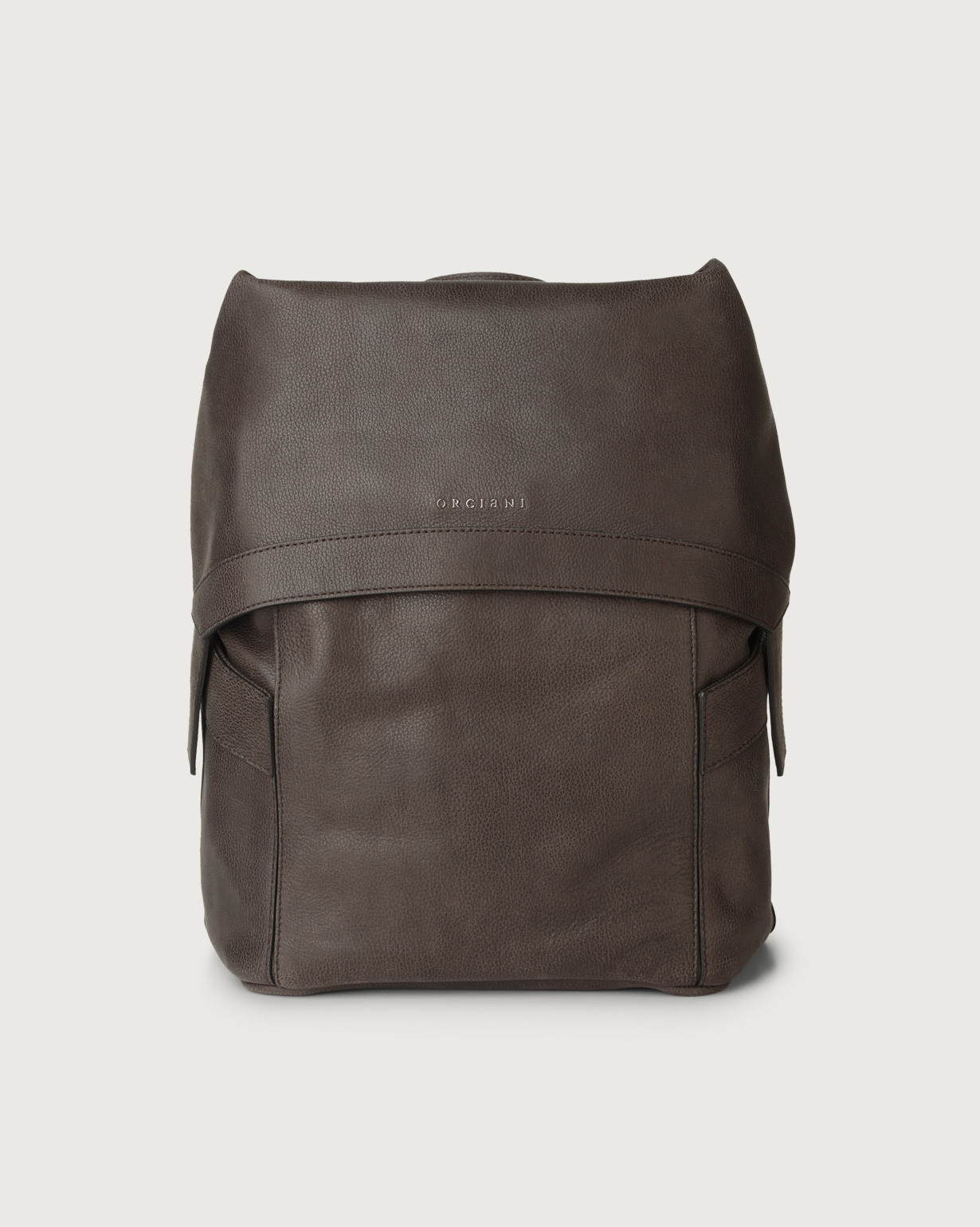 ORCIANI Chevrette leather backpack with flap, color Chocolate