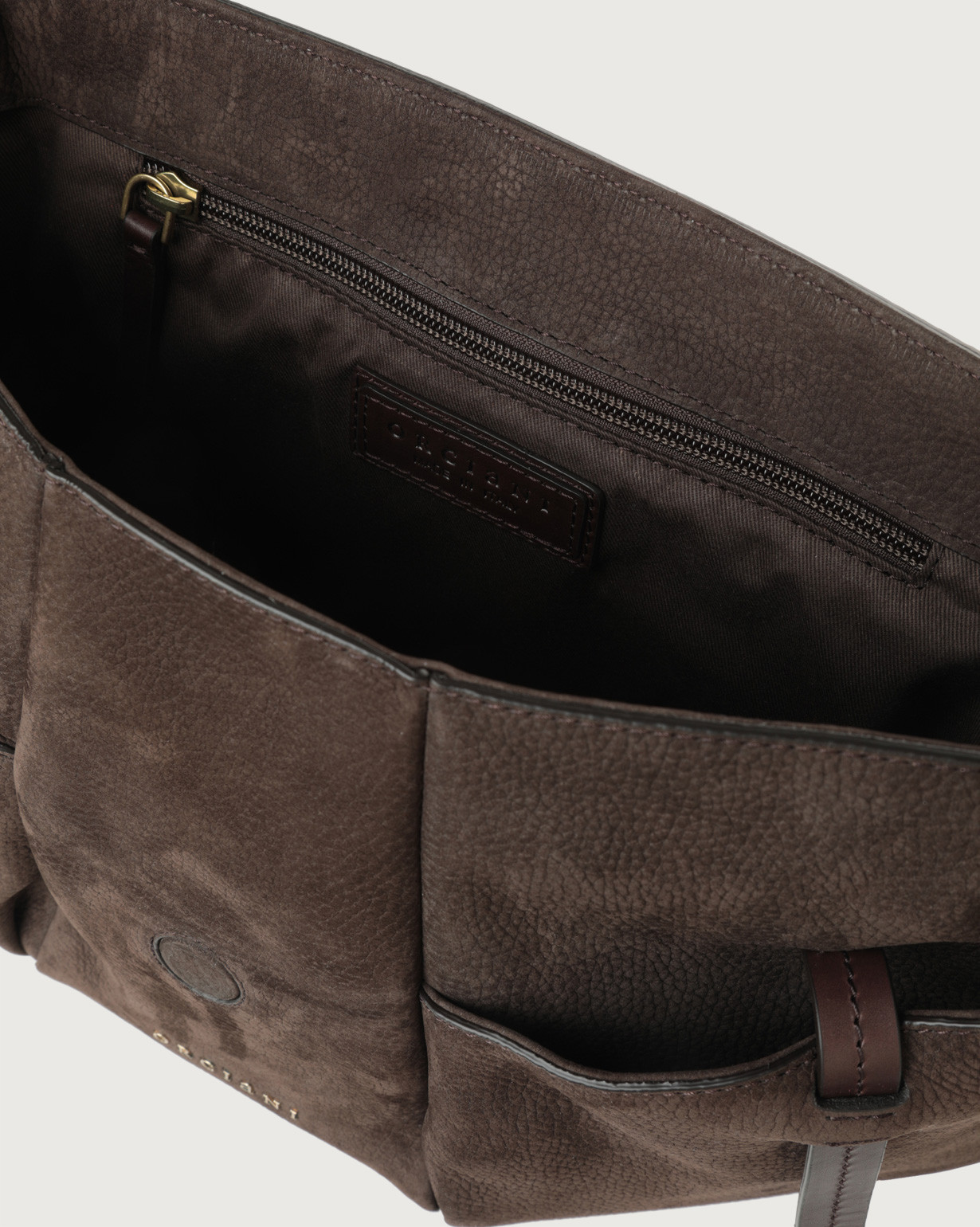 ORCIANI Rebel Nabucco nubuck leather shoudler bag with strap, color ...