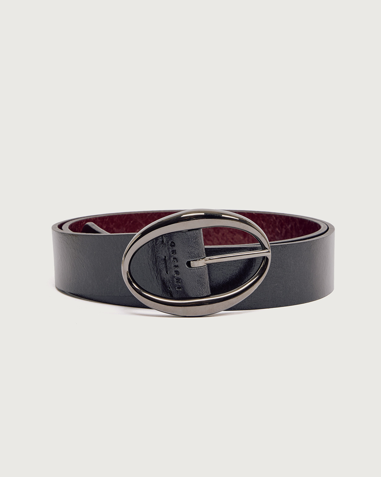ORCIANI Gotham Double leather belt 3 cm, color black+chianti