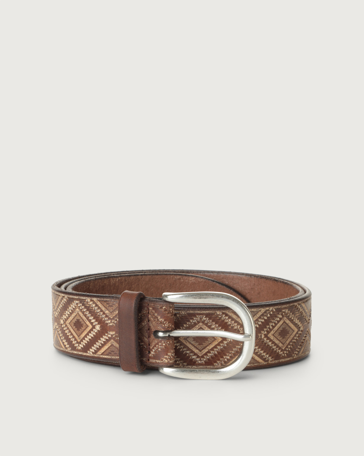 ORCIANI Stain Soapy leather belt with geometric pattern, color Honey