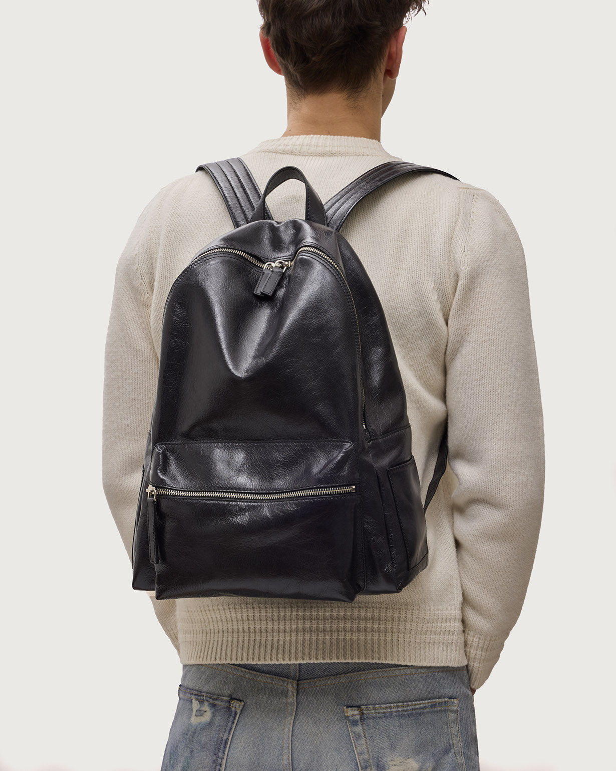 ORCIANI Laio Gotham shiny leather backpack, color Black